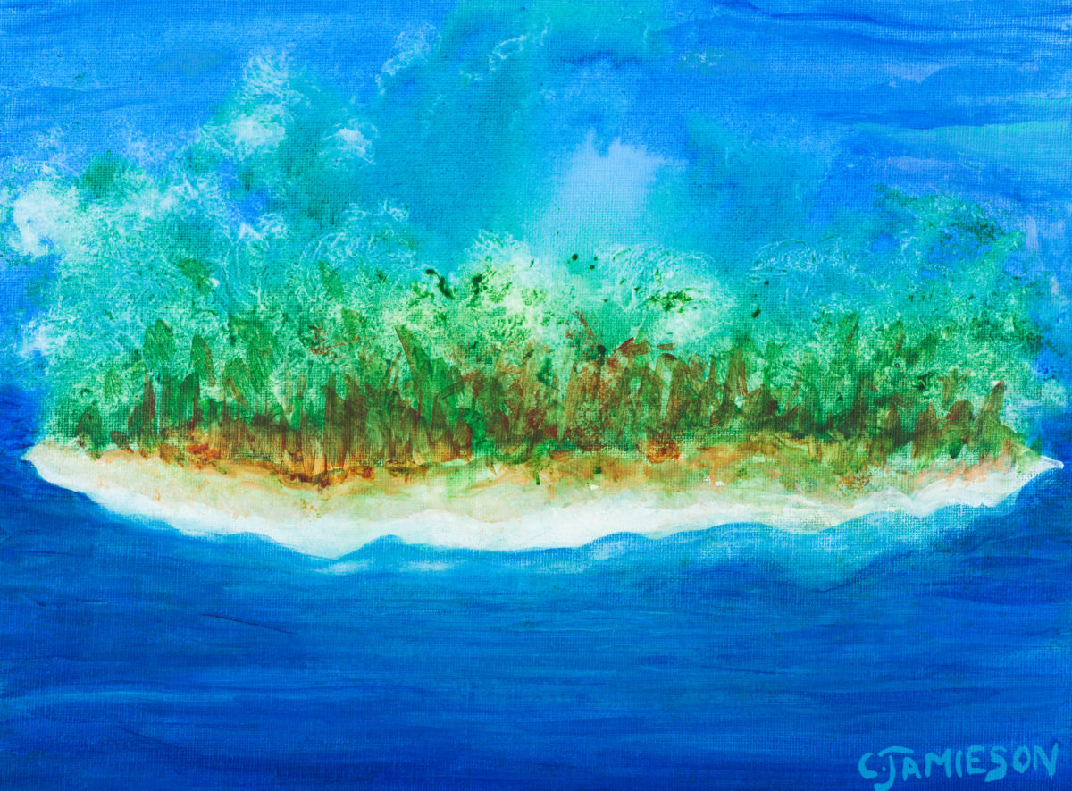 THE FIRST ISLAND - acrylic on canvasboard, in Scenery